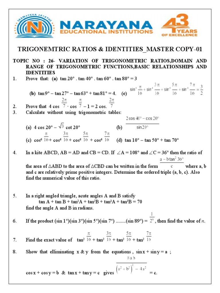 TRIGONEMETRIC RATIOS & IDENTITIES - TOPIC WISE - MASTER COPY-01 - Final ...