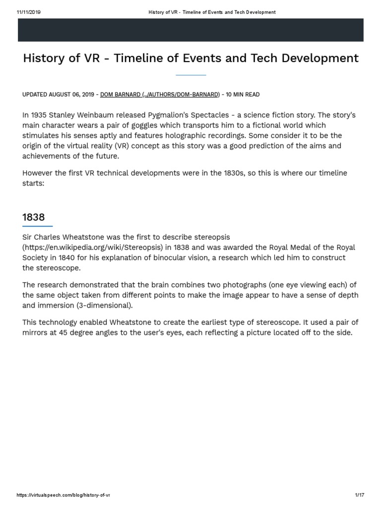 History of VR - Timeline of Events and Tech Development | PDF