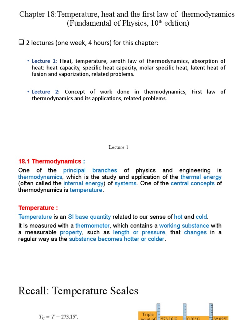 Chapter 18:temperature, Heat and The First Law of Thermodynamics (Fundamental of Physics, 10 ...