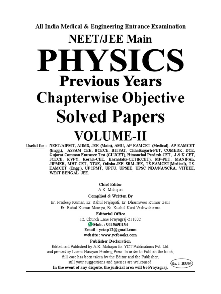 Yct Neetjee Main Physics Chapter-Wise Solved Papers Volume-II | PDF | Heat | Force