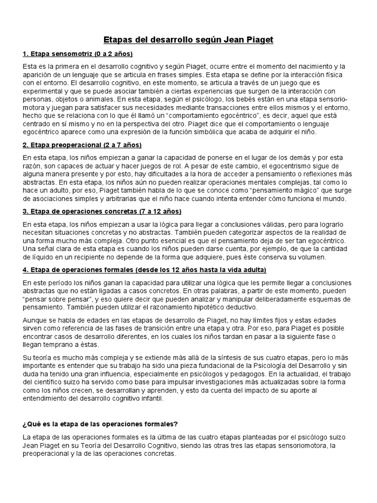 Etapas Del Desarrollo Según Jean Piaget | PDF