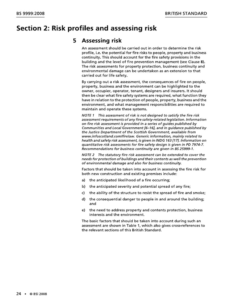BS 9999 - 2008 Risk Profile Extract | PDF
