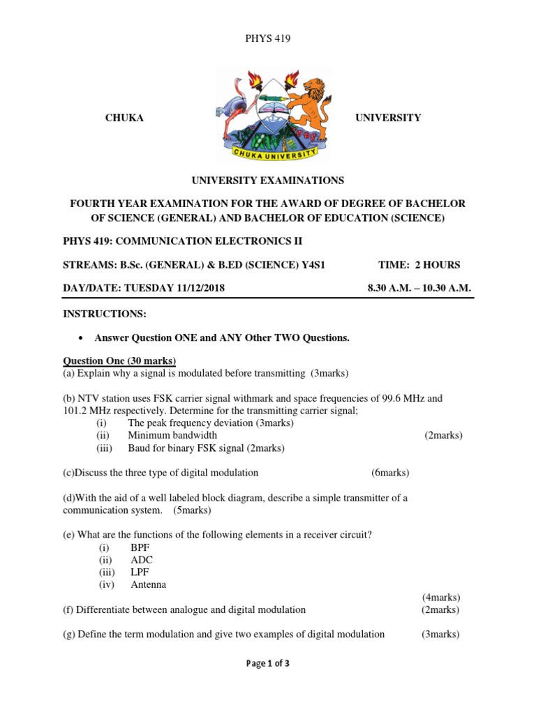 Phys 419 Comm Electronics | PDF | Modulation | Transmitter