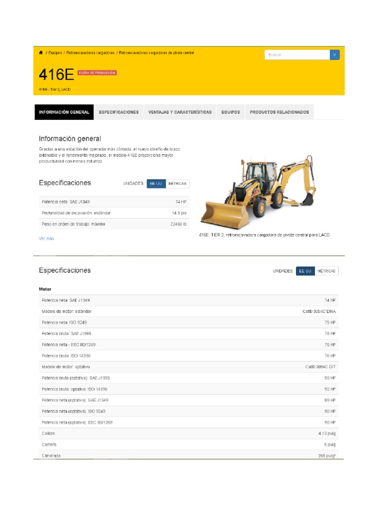 Retroexcavadora Cat 416E | PDF