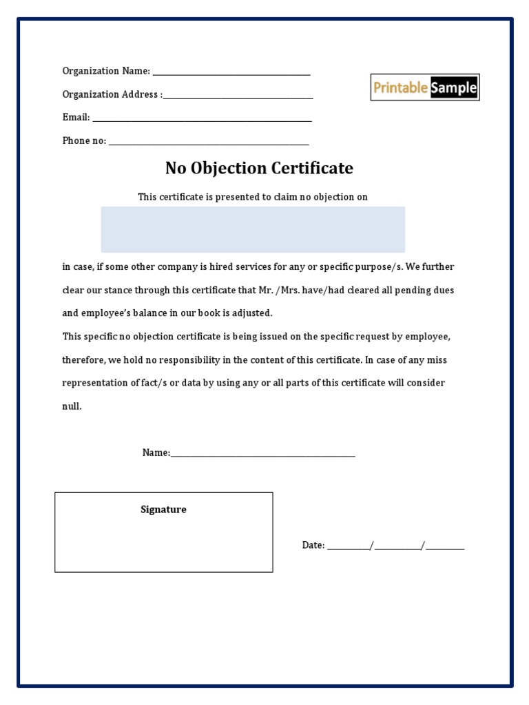No Objection Certificate Template 05 | PDF