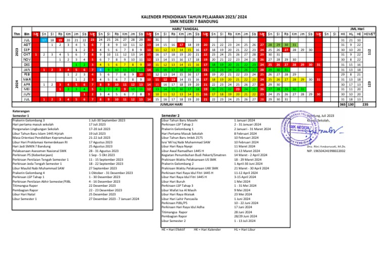 Kalender Pendidikan SMK Negeri 7 Bandung Tahun Pelajaran 2023 2024 | PDF
