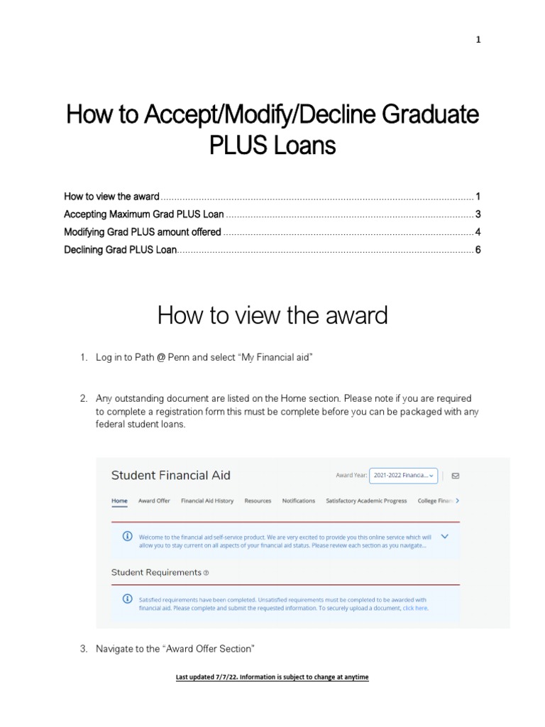 Grad PLUS Instructions Student | PDF | Loans | Student Financial Aid In ...