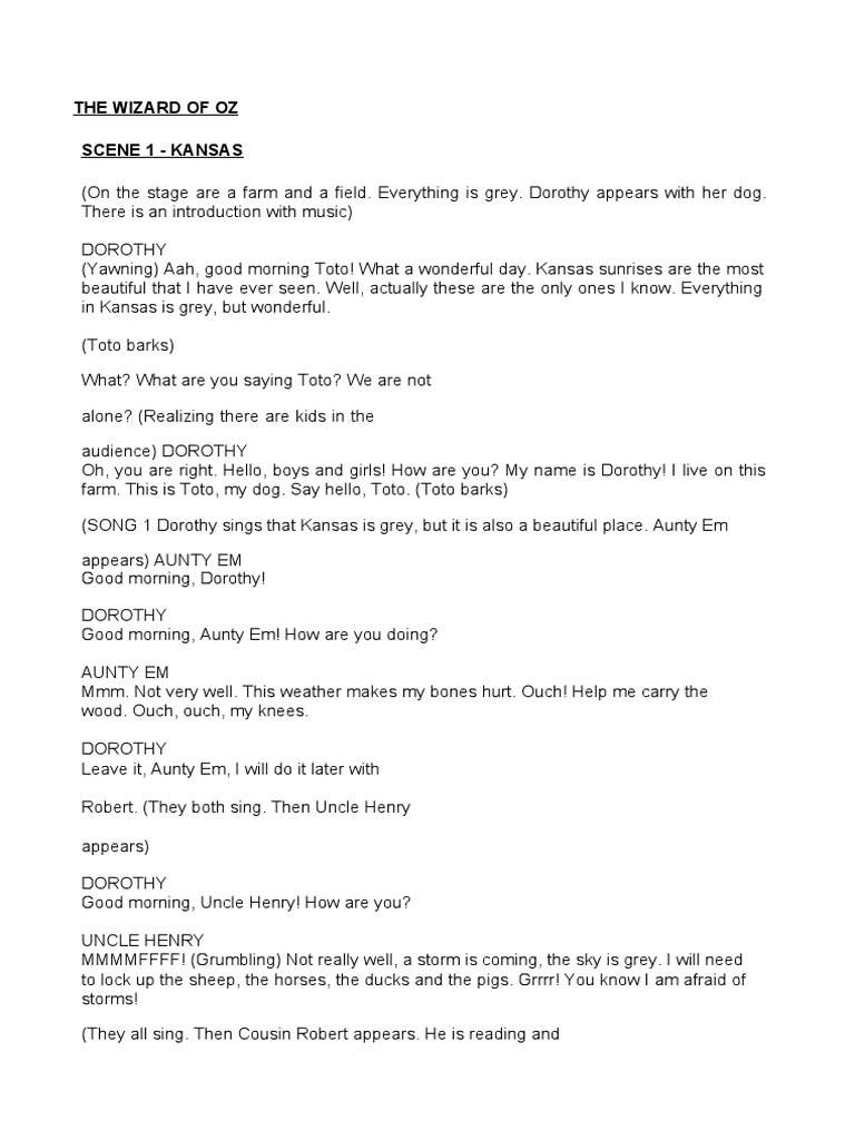 The Wizard of Oz Script | PDF | Scarecrow (Oz) | Dorothy Gale