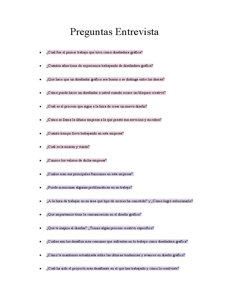 Preguntas Entrevista Experiencias | PDF