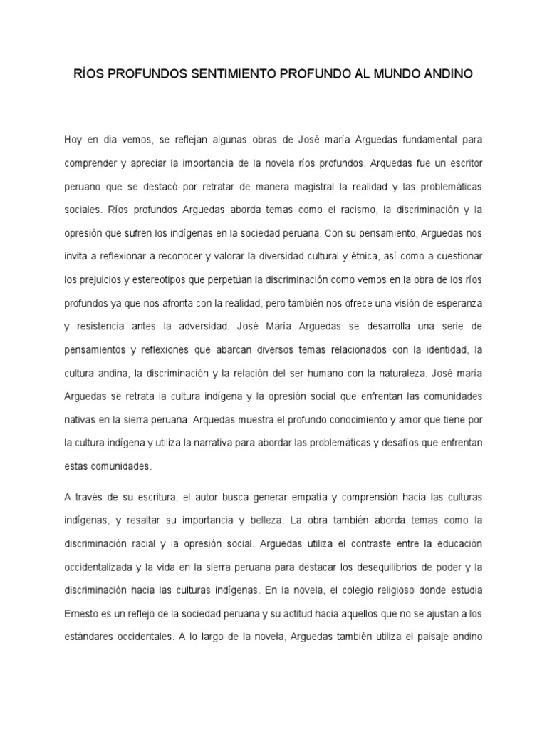 Ríos Profundos Sentimiento Profundo Al Mundo Andino | PDF