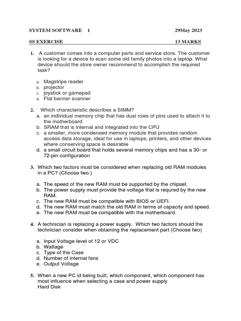 SS Exercises | PDF | Random Access Memory | Personal Computers SS Exercises | PDF | Random Access Memory | Personal Computers