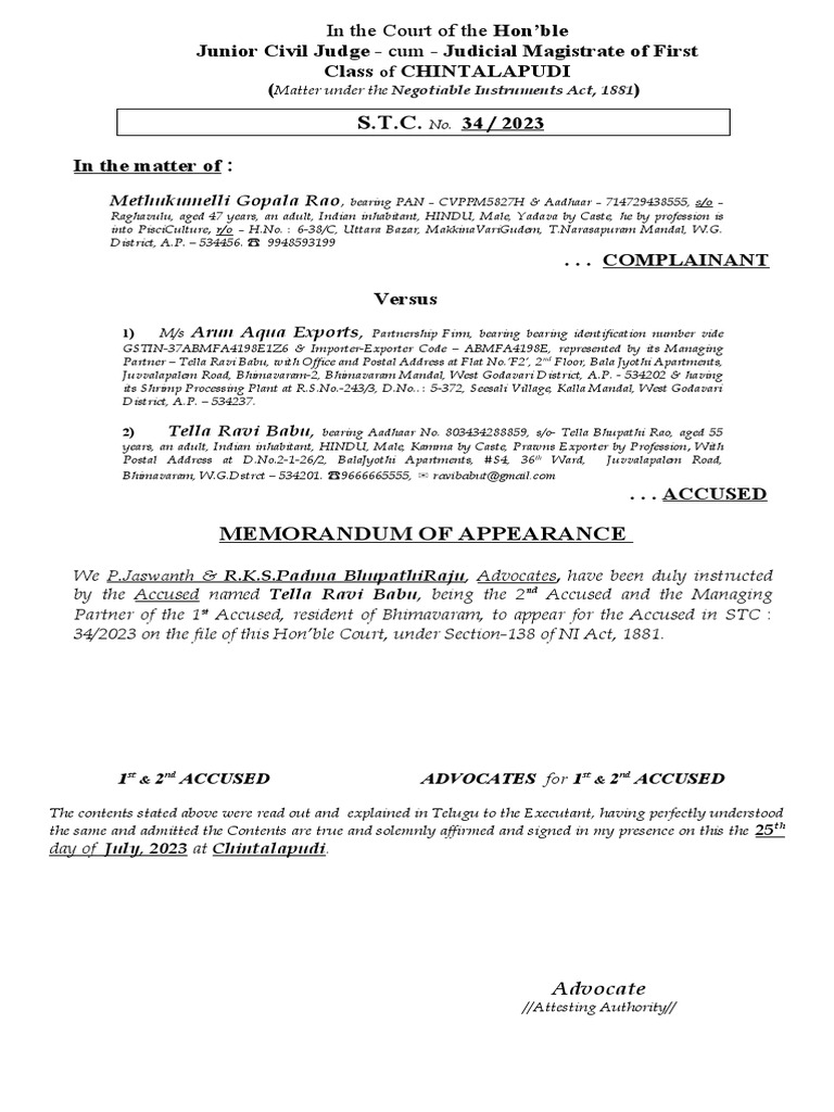 Memo of Appearance | PDF | Justice | Crime & Violence