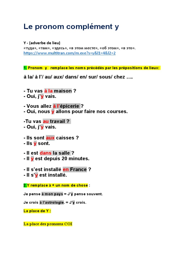 Pronom Complément y | PDF