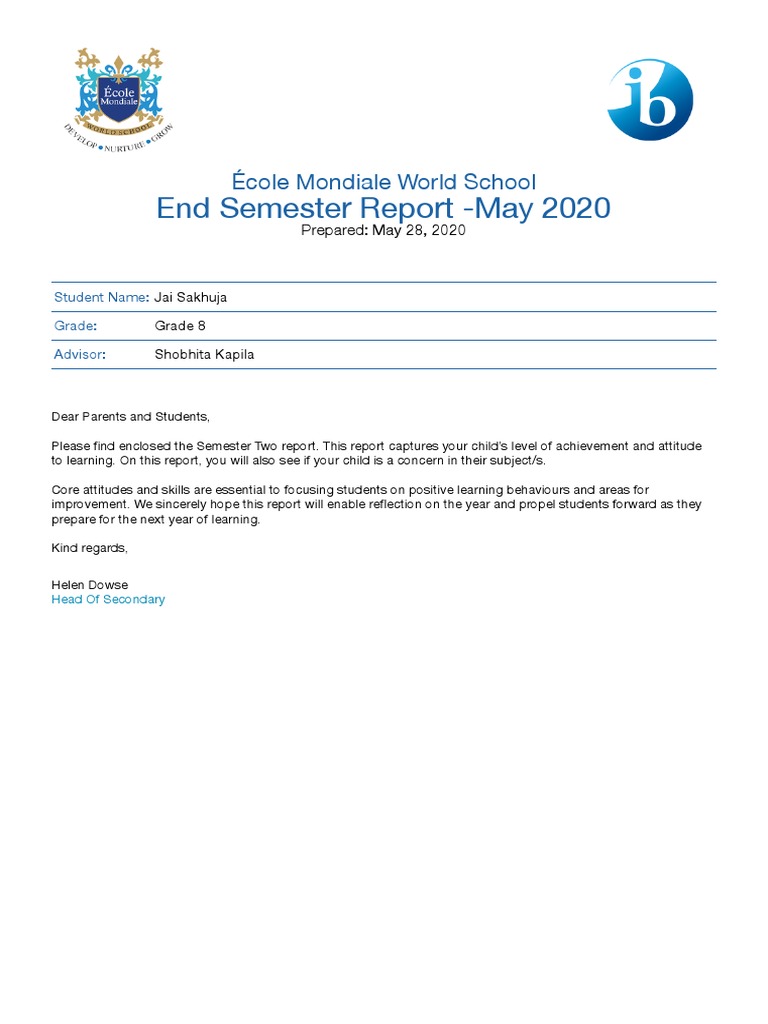 End Semester Report - May 2020 | PDF | Physical Fitness | Information