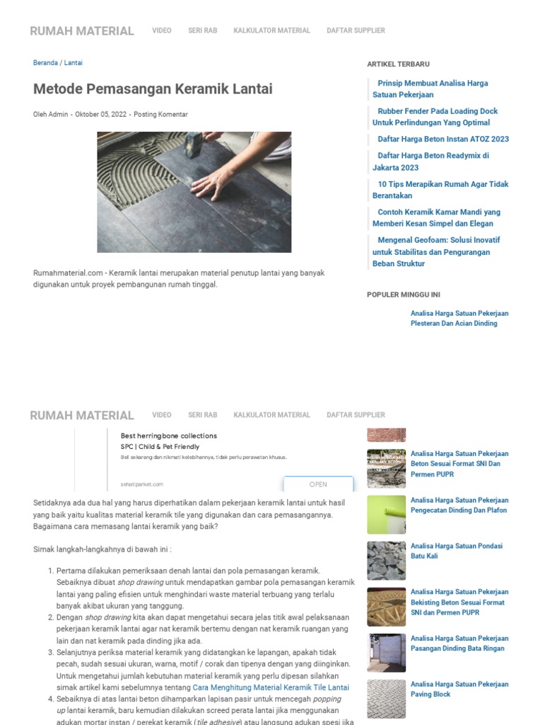 Metode Pemasangan Keramik Lantai | PDF