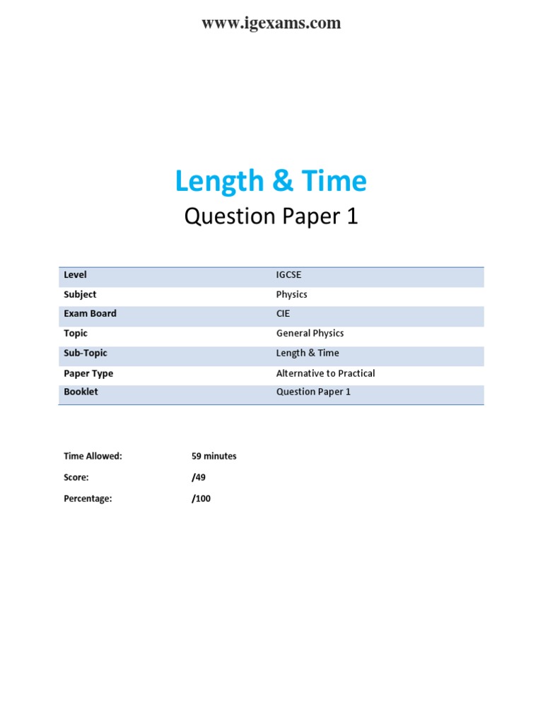 11.1 Length - Time CIE IGCSE Physics Practical QP | PDF