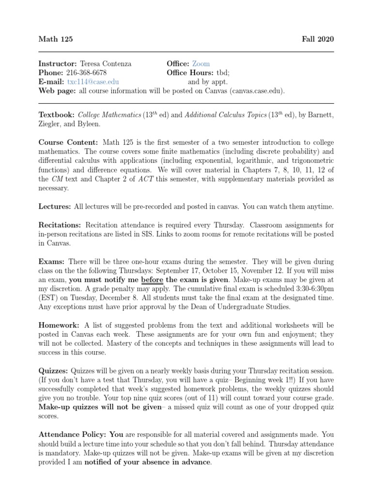 Math 125 Math And Calculus Applications For Life Managerial And Social Sci I Pdf