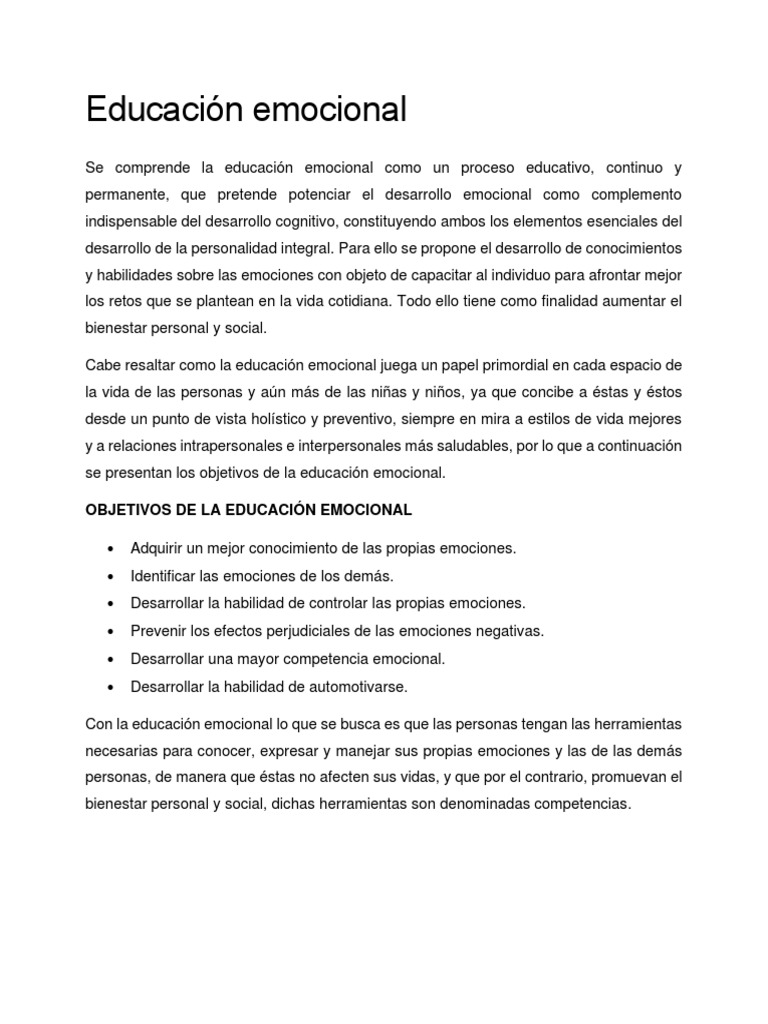 Educación Emocional y Autoregulación | PDF | Las emociones ...