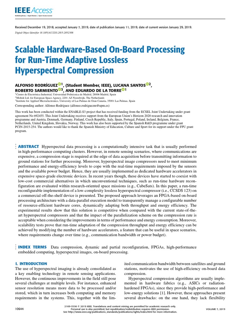 2019 Scalable Hardware Based On Board Processing For Run Time Adaptive Lossless 