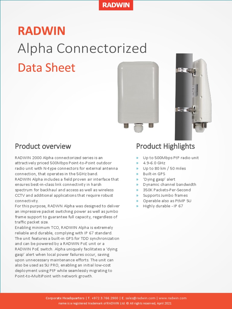 RADWIN 2000 Alpha Radio Unit Overview | PDF | Duplex ...