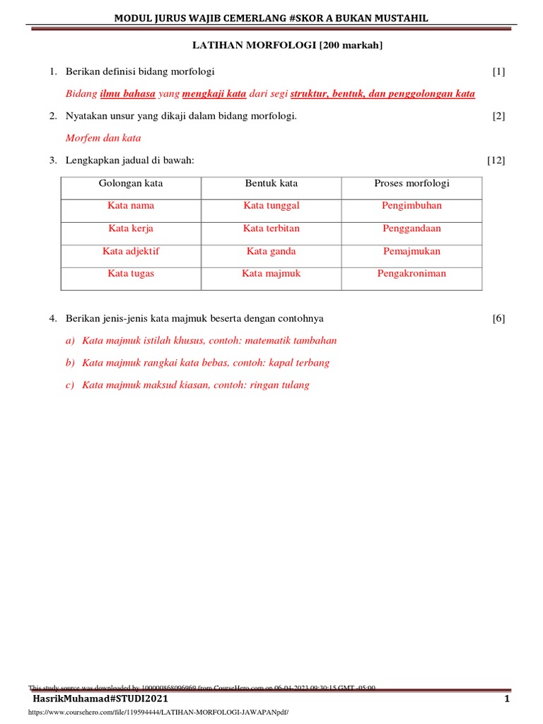 Latihan Morfologi Jawapan PDF | PDF
