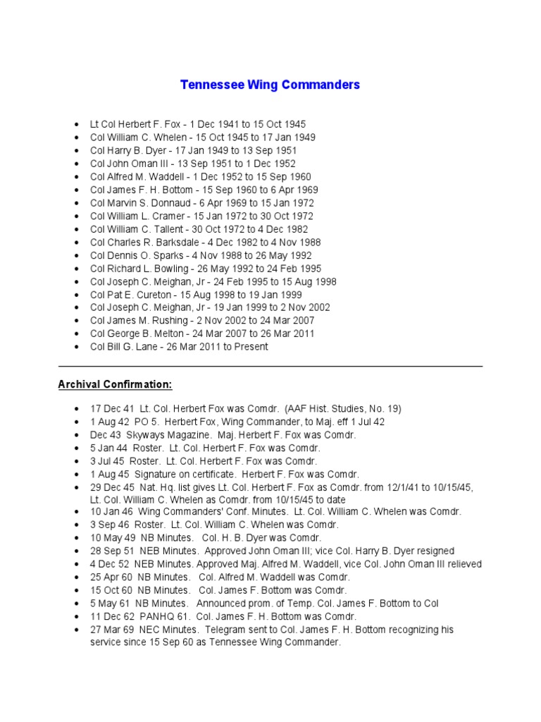 Tennessee Wing Commanders | PDF | Campaigns Of The American Civil War ...