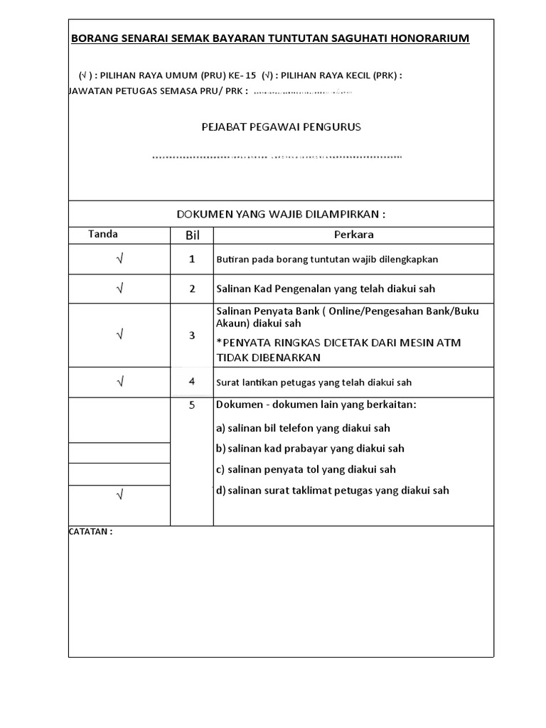 Borang Hono SPR KTM Pru15 | PDF