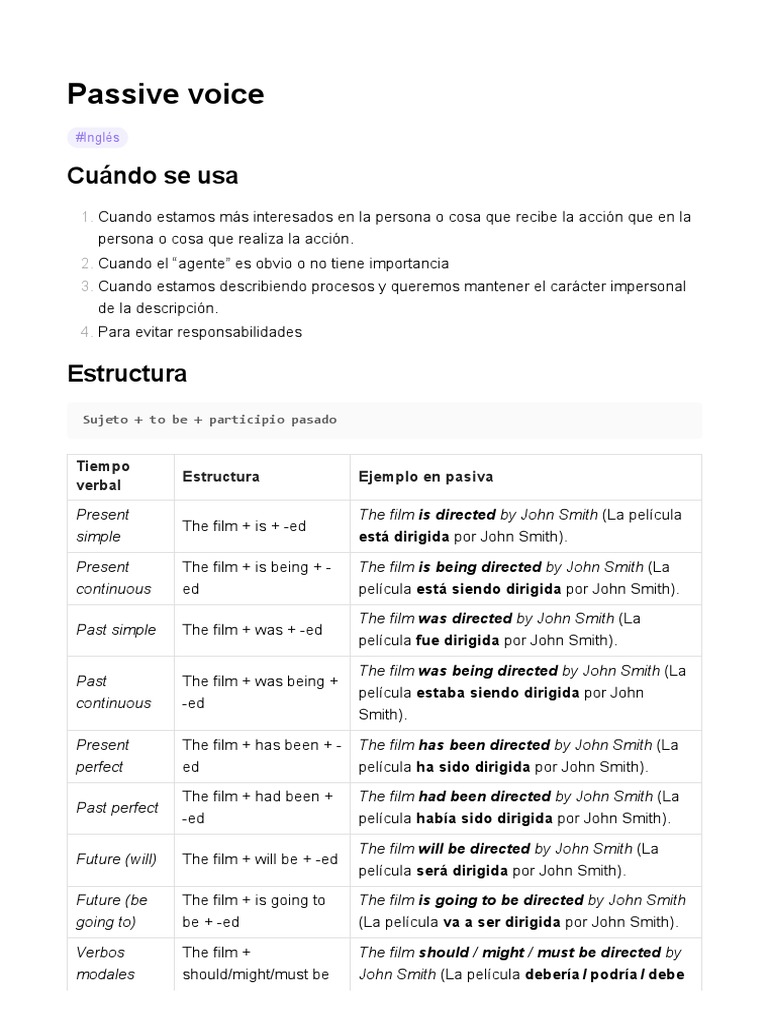 Uso y Estructura de la Voz Pasiva | PDF