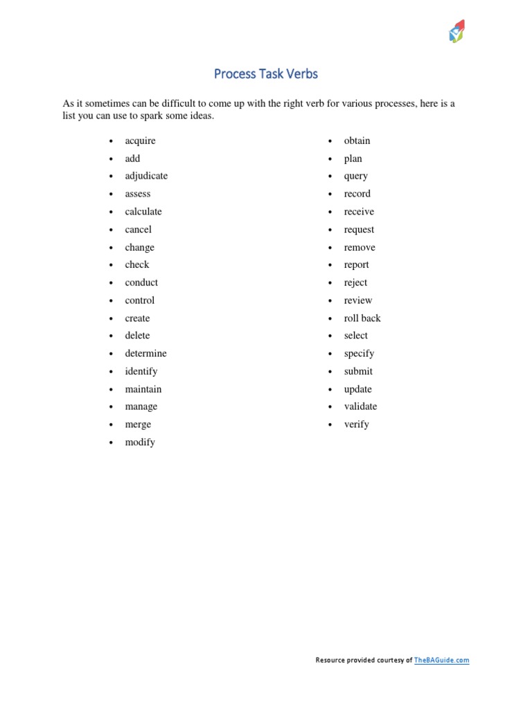 Process Task Verbs | PDF