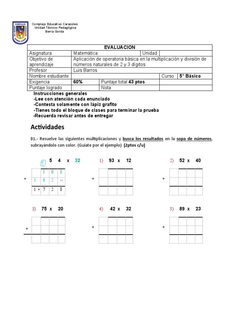 Multiplicación y división 5° | PDF | Modificación de comportamiento ...