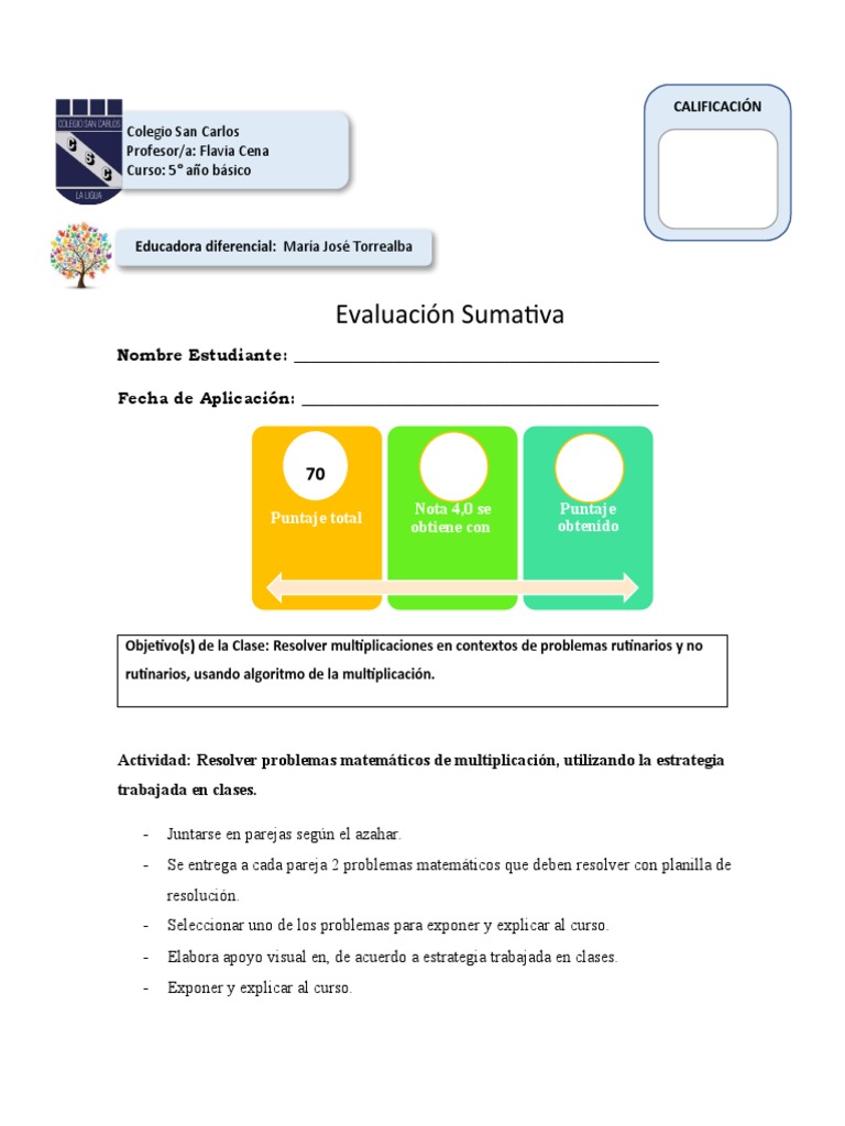 Pauta Evaluación Resolución de Problemas 5° | PDF | Evaluación | Cognición