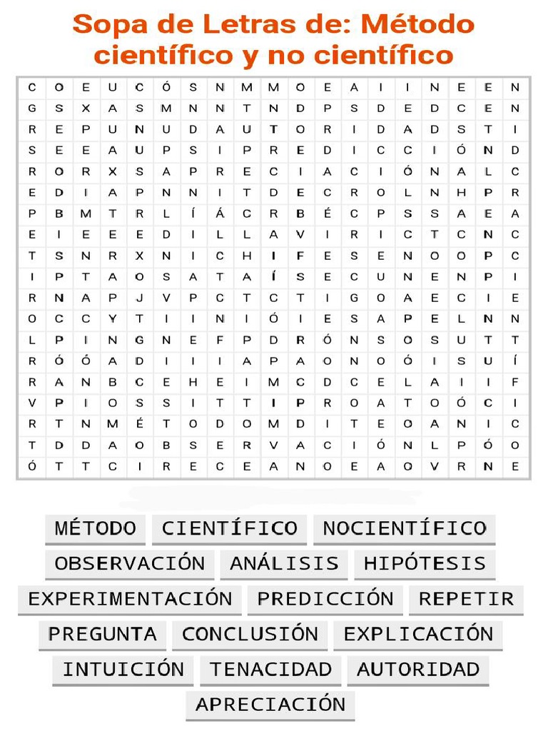 Sopa de Letras - Método Científico y No Científico | PDF