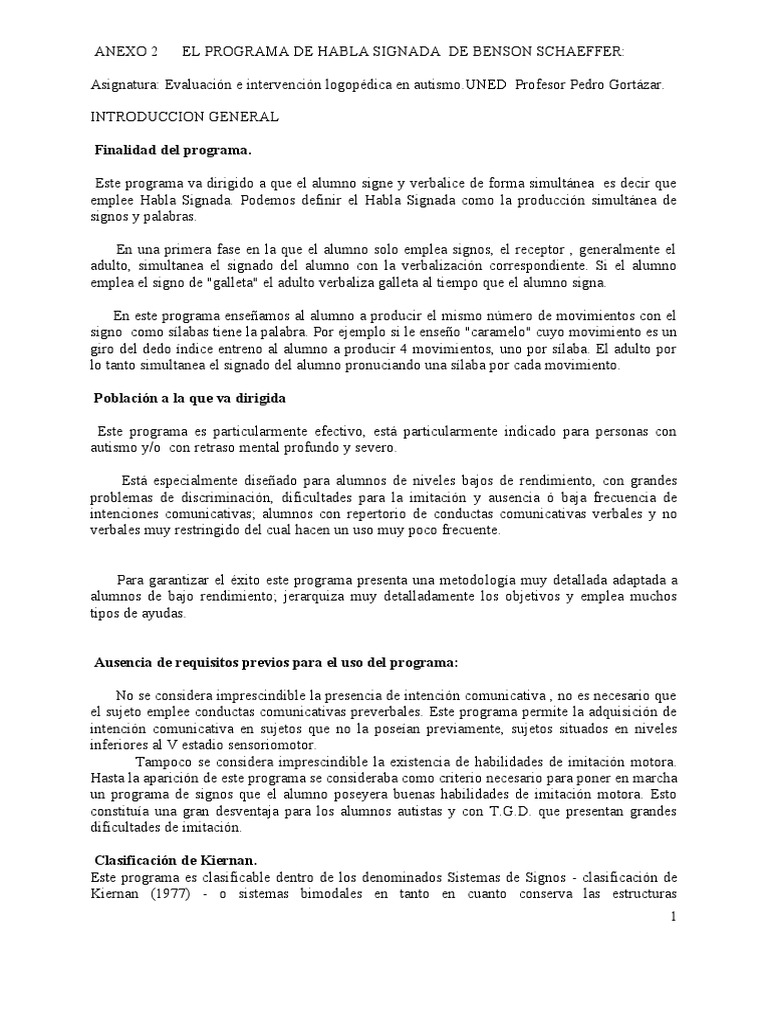El Programa de Habla Signada de Benson Schaeffer | PDF | Aprendizaje ...