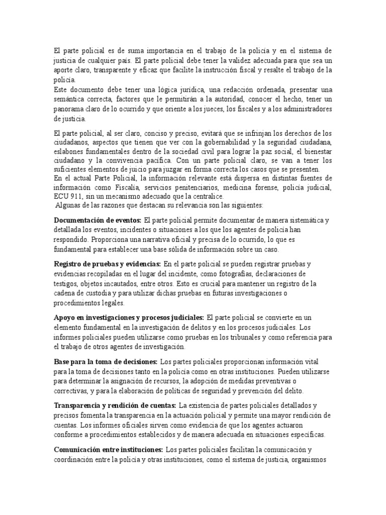Importancia del Parte Policial en Justicia | PDF