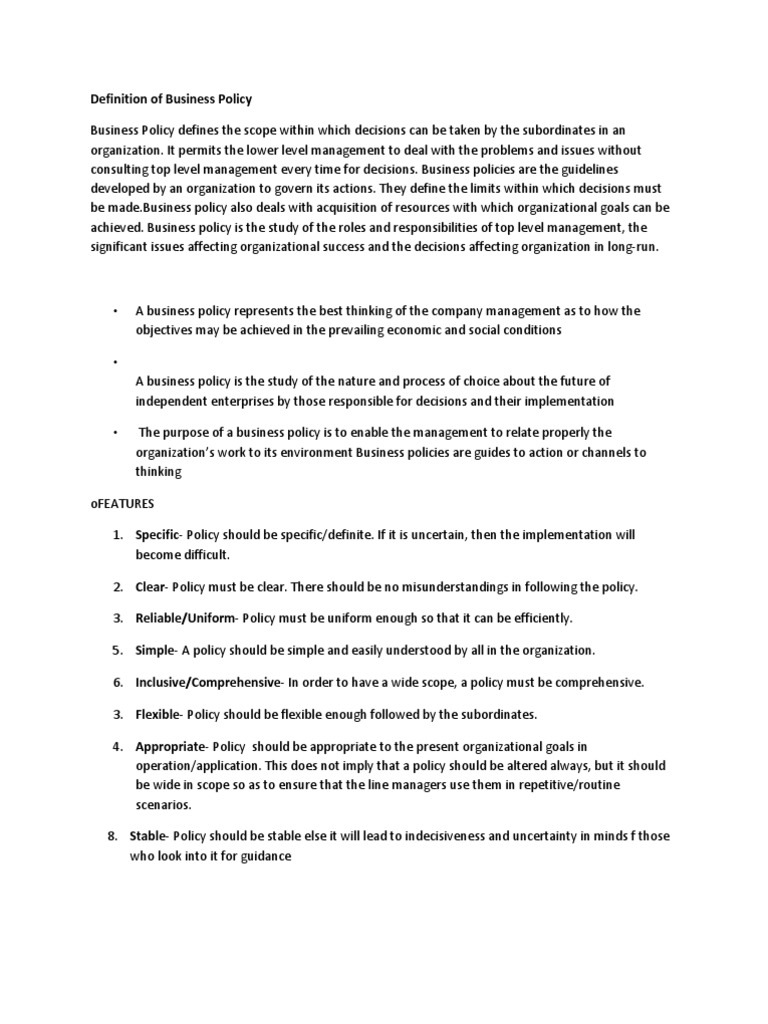 Understanding Business Policy | PDF | Goal | Business