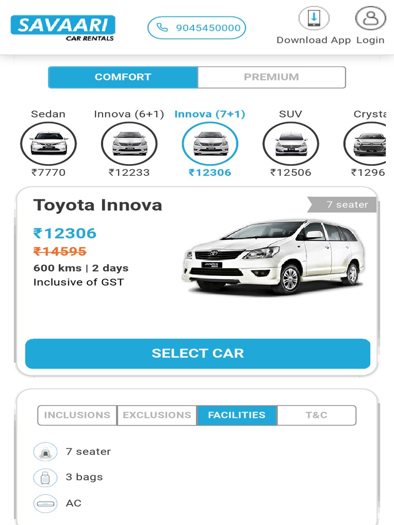Select Car - Savaari Car Rental | PDF