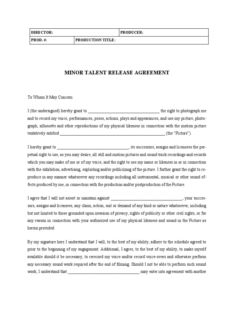 Talent Release Agreement For Minors | PDF | Justice | Crime & Violence