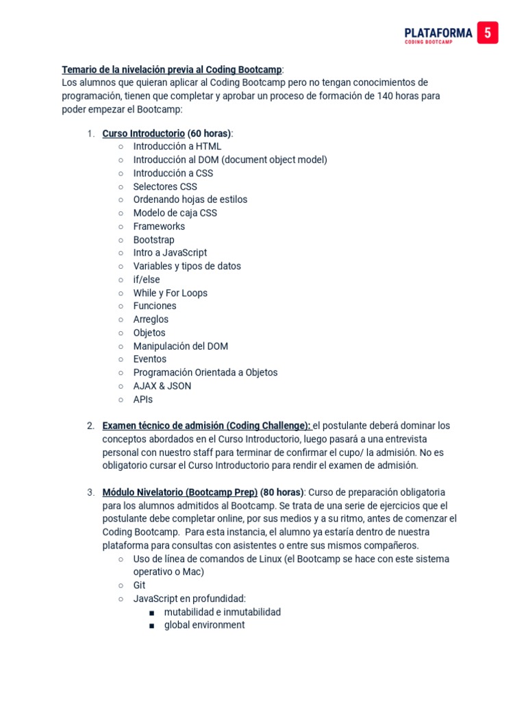 Full Stack Development Program - Plataforma5 | PDF