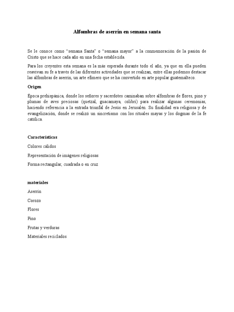 Alfombras de Aserrín en Semana Santa | PDF