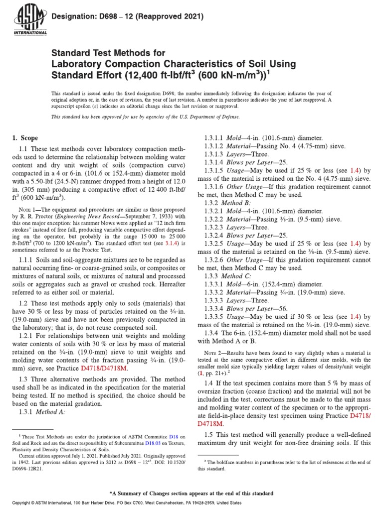 Astm D698-12 | PDF