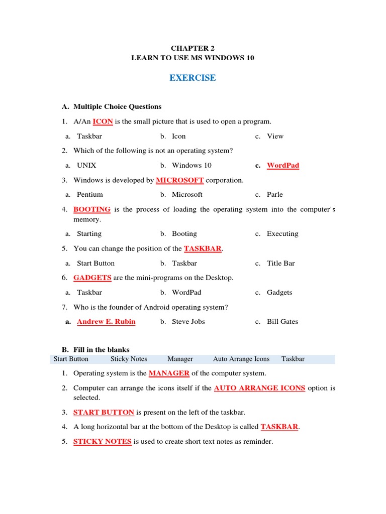 Exercise: Learn To Use Ms Windows 10 | PDF