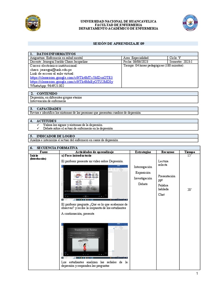 Sesion de Aprendizaje N°09-2023-I Modelo | PDF | Depresión (estado de ánimo) | Maestros