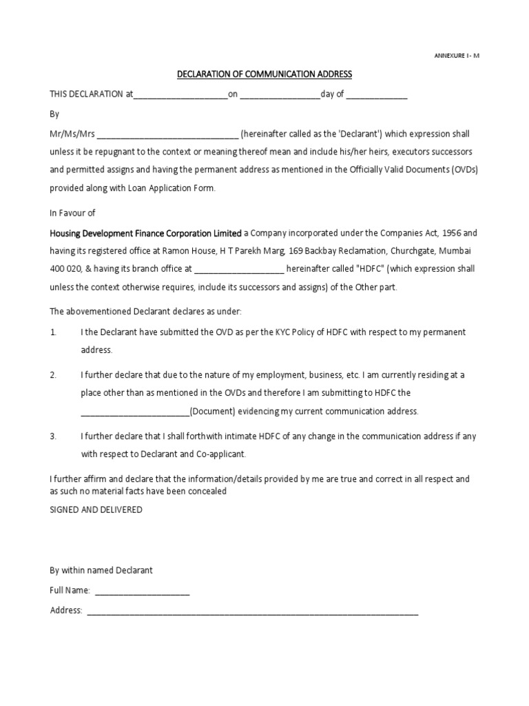 Declaration of Communication Address | PDF