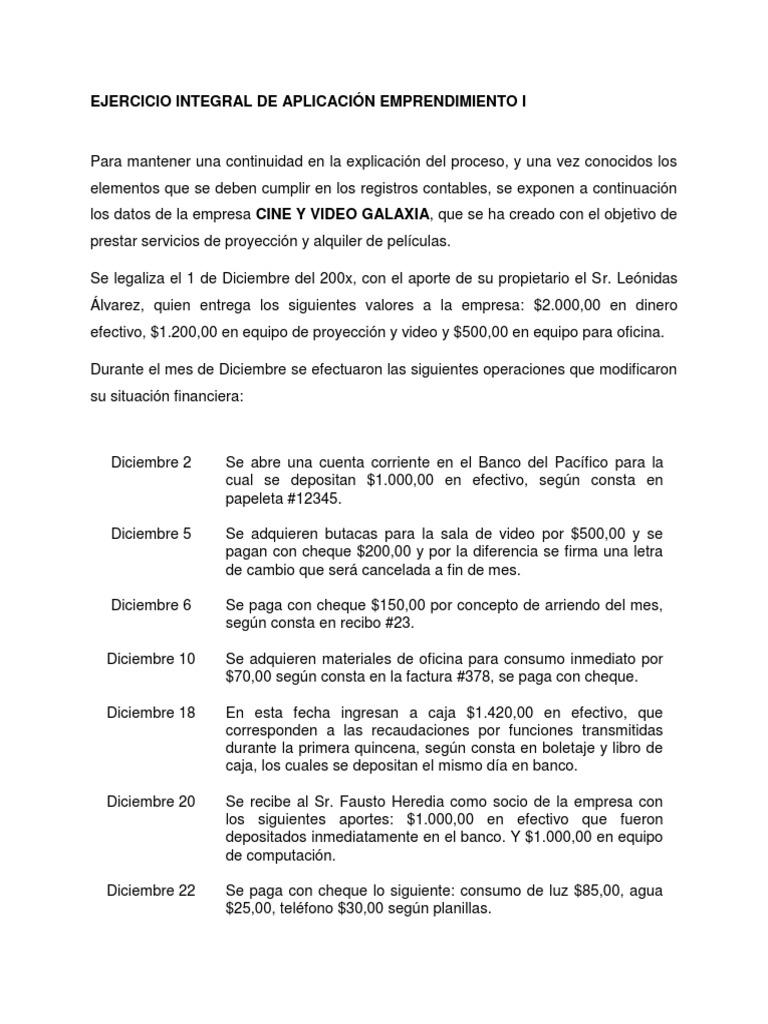 Ejercicio Integral de Aplicación de Emprendimiento | PDF