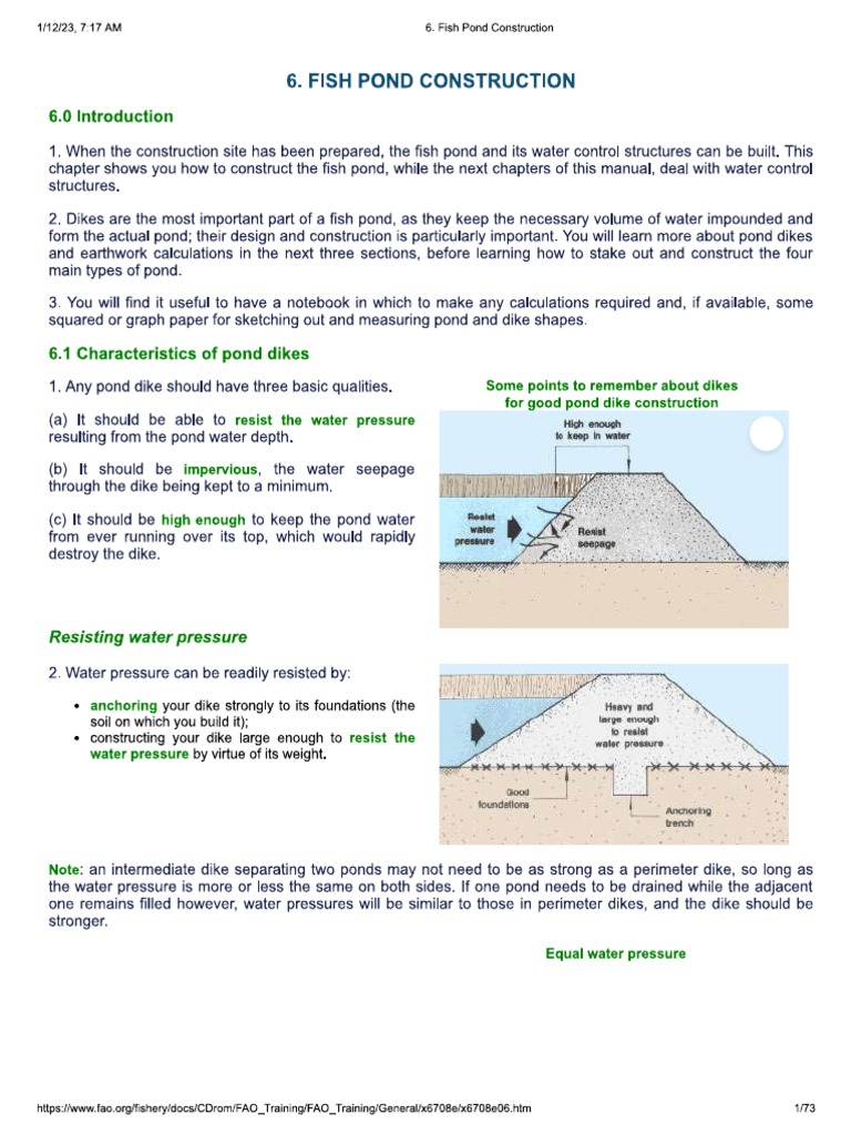 Fish Pond Construction | PDF