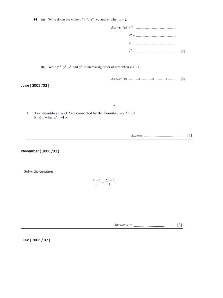Algebra Past Papers | PDF