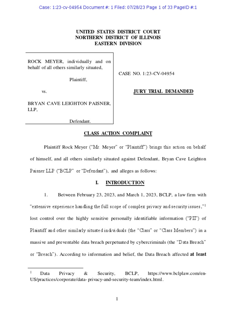 Bryan Cave Data Breach Lawsuit | PDF