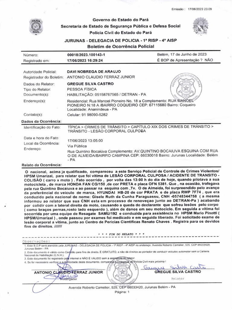 Boletim Ocorrencia | PDF