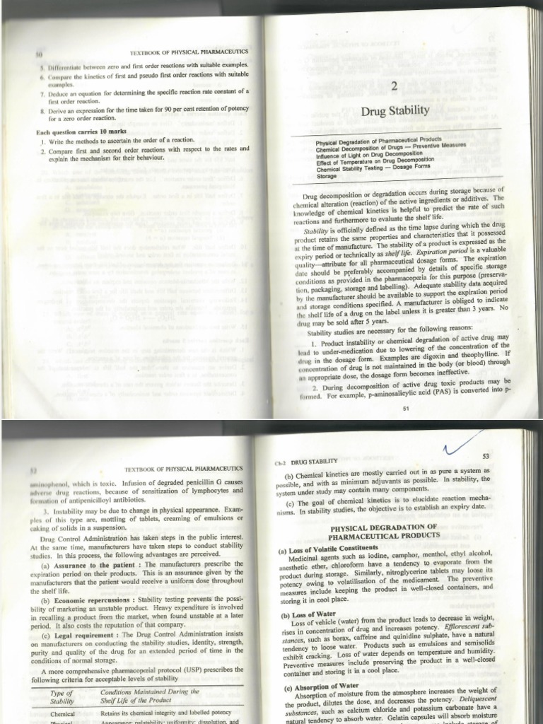 Stability of Drug and Formulations (Book Notes MS Mutthu) | PDF