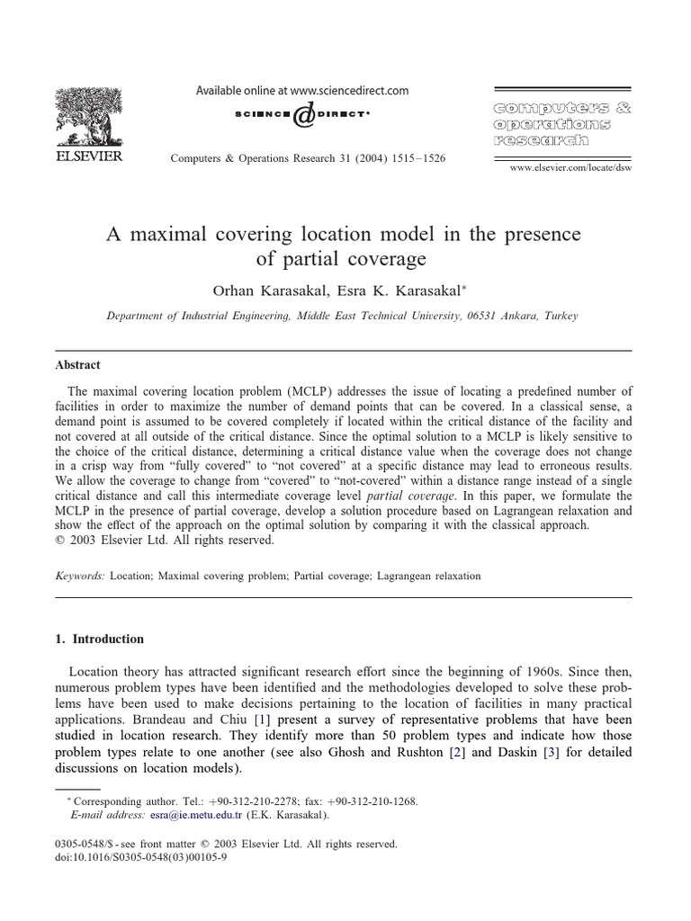 A Maximal Covering Location Model in The Presence of Partial Coverage | PDF | Mathematical ...